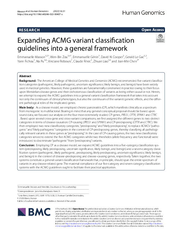 Pdf Expanding Acmg Variant Classification Guidelines Into A General Framework