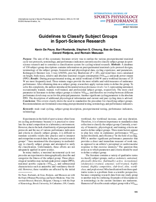 (PDF) Guidelines to Classify Subject Groups in Sport-Science Research