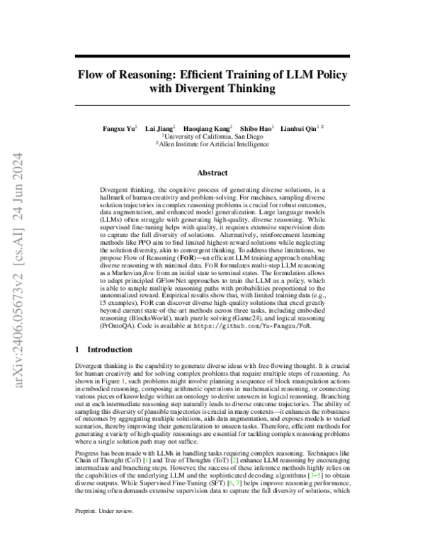 (PDF) Flow of Reasoning: Efficient Training of LLM Policy with Divergent Thinking