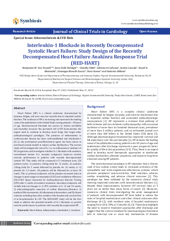 (PDF) Interleukin-1 Blockade in Recently Decompensated Systolic Heart Failure: Study Design of ...