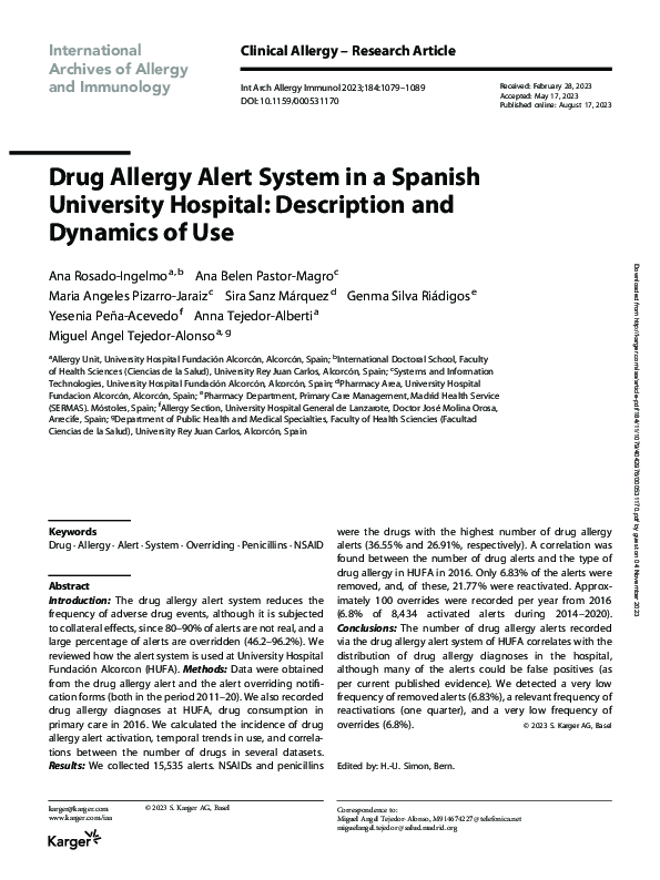 (PDF) Drug Allergy Alert System in a Spanish University Hospital ...