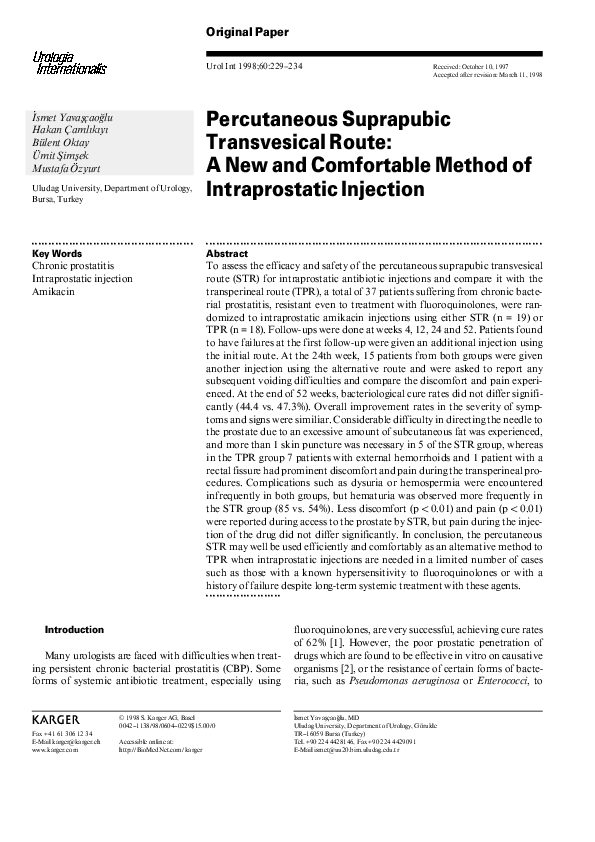 (PDF) Percutaneous Suprapubic Transvesical Route: A New and Comfortable ...