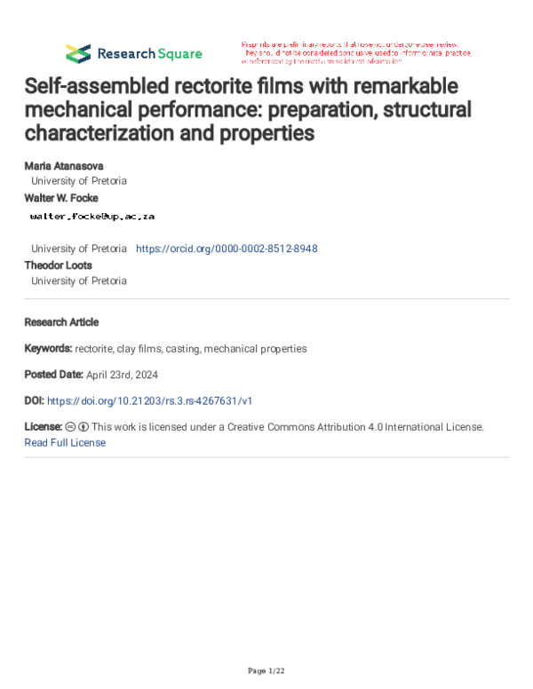 (PDF) Self-assembled rectorite films with remarkable mechanical ...