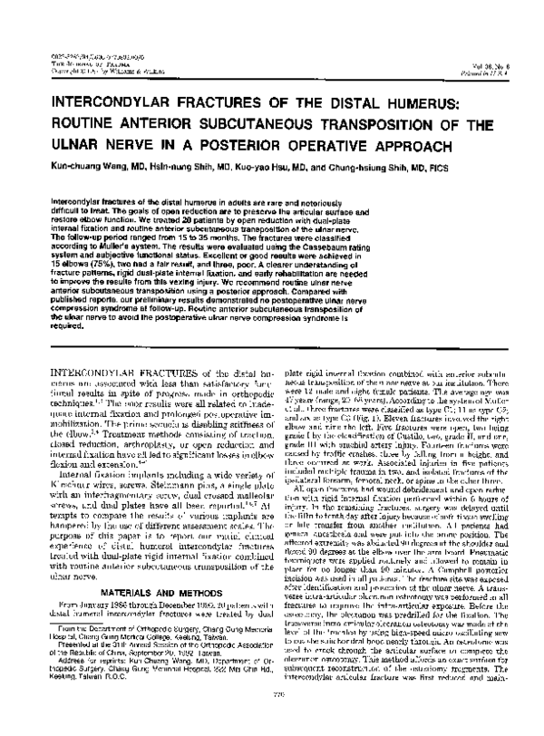 (PDF) Intercondylar Fractures of the Distal Humerus