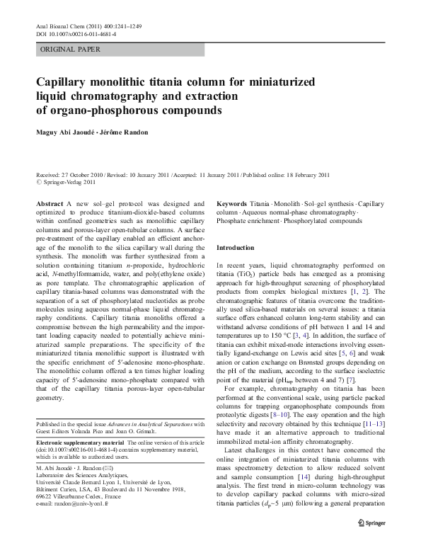(PDF) Capillary monolithic titania column for miniaturized liquid ...
