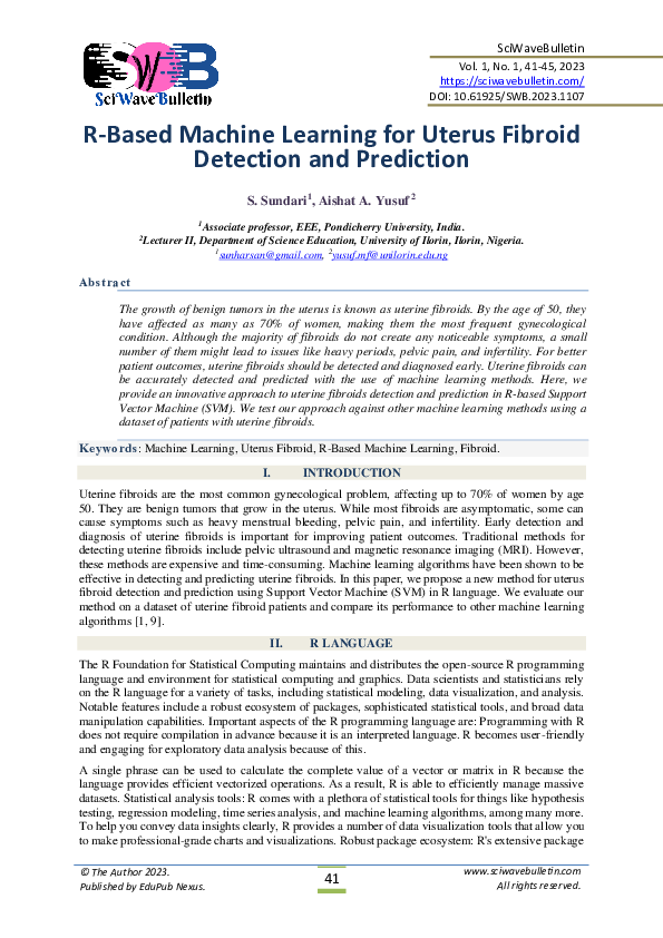 (PDF) Based Machine Learning for Uterus Fibroid Detection and Prediction