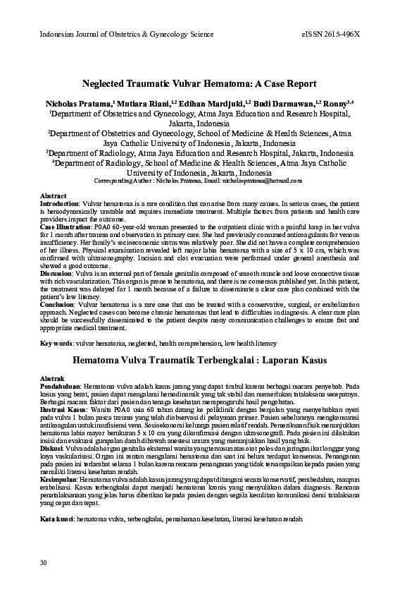 (PDF) Neglected Traumatic Vulvar Hematoma: A Case Report