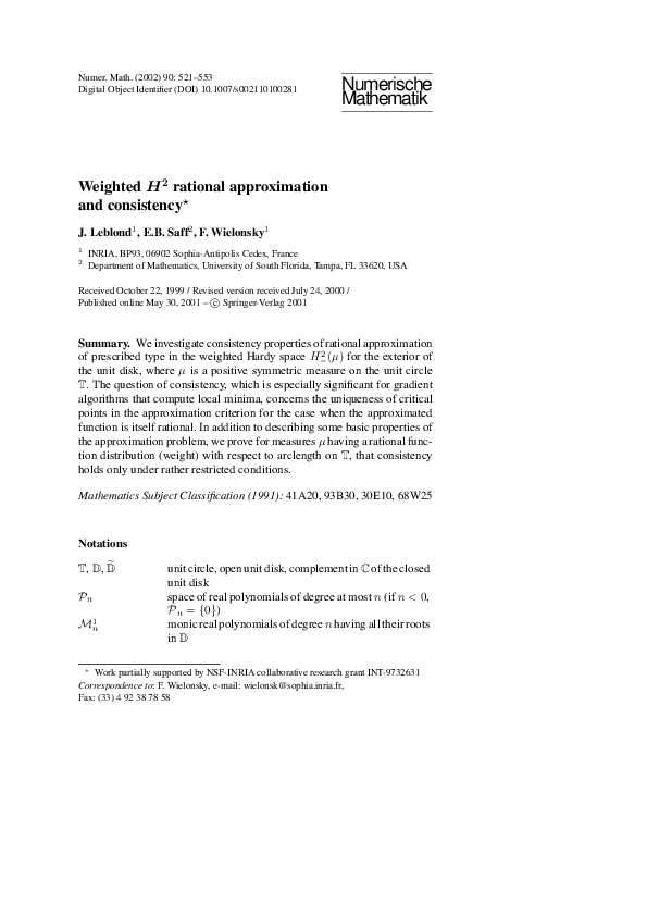 (PDF) Weighted $H^2$ rational approximation and consistency