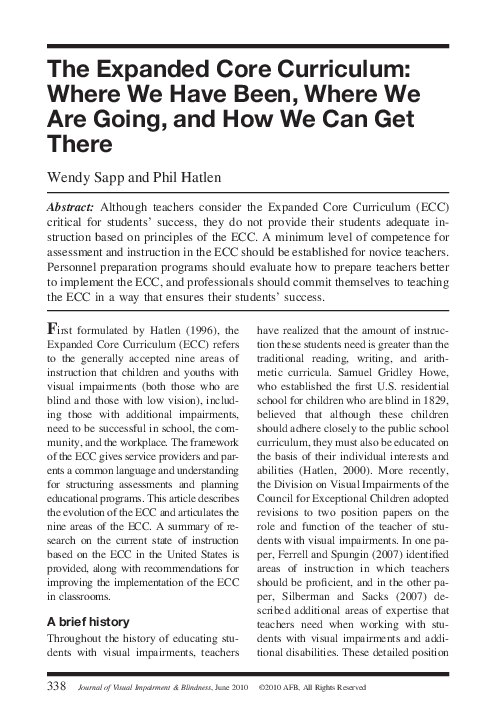 (PDF) The Expanded Core Curriculum: Where we have been, Where we are ...
