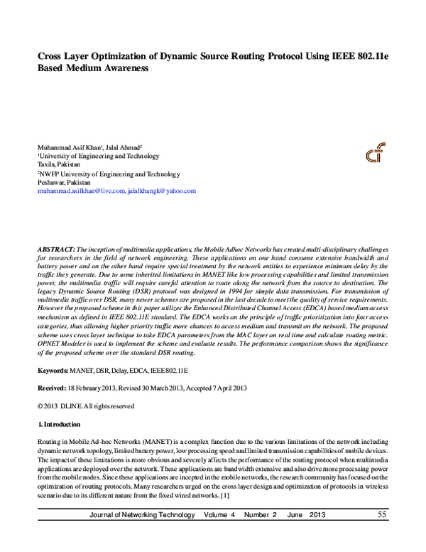 (PDF) Cross layer optimization of dynamic source routing protocol using IEEE 802.11e based ...