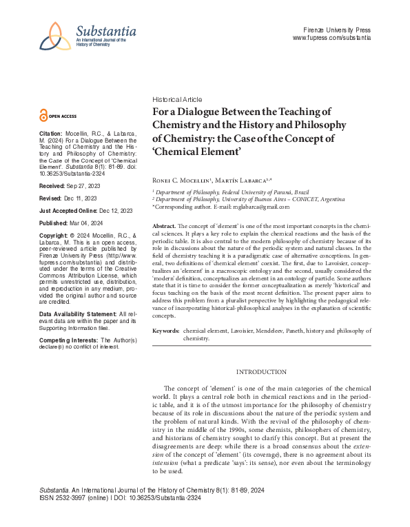 (PDF) For a Dialogue Between the Teaching of of Chemistry and the ...