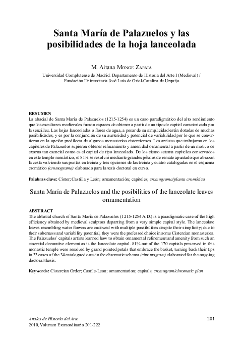 (PDF) Santa María de Palazuelos y las posibilidades de la hoja lanceolada