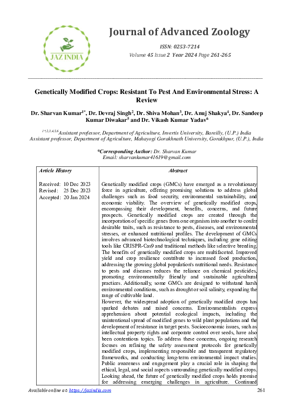 (PDF) Genetically Modified Crops: Resistant To Pest And Environmental ...