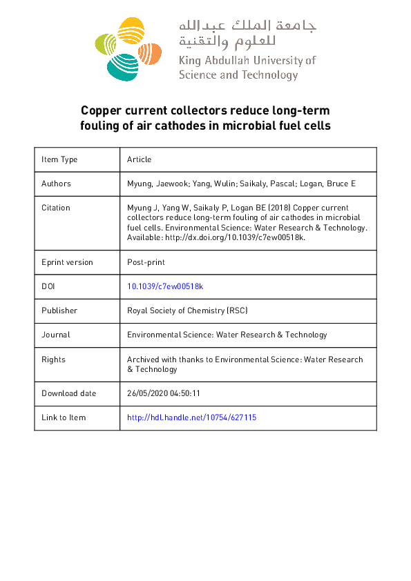 (PDF) Copper current collectors reduce long-term fouling of air ...