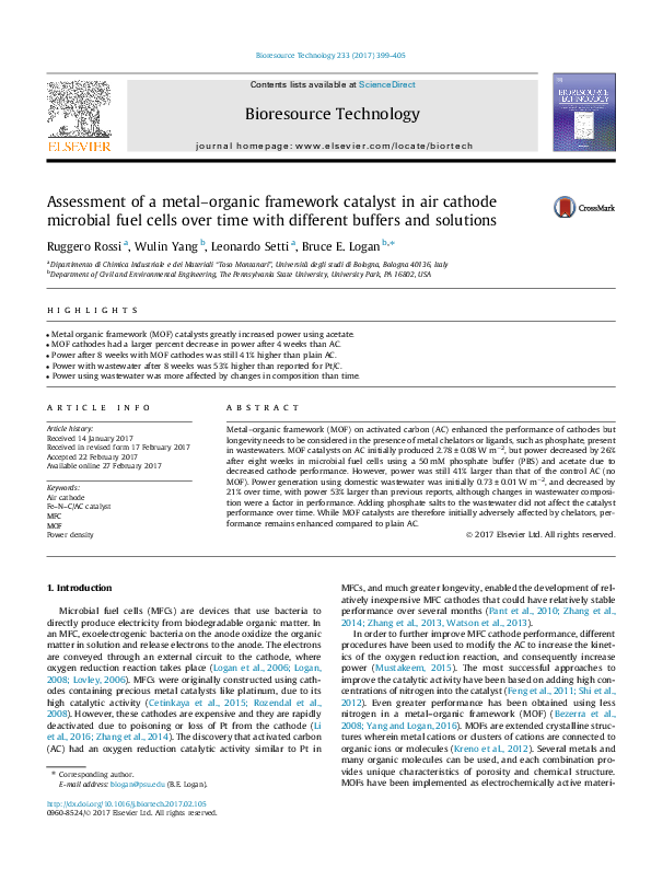 (PDF) MOF Catalyst Durability in Microbial Fuel Cells