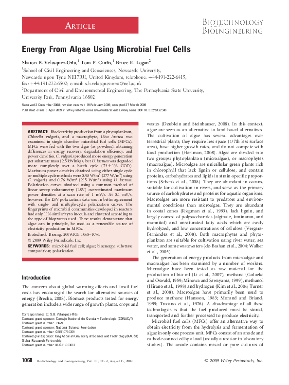 (PDF) Energy from algae using microbial fuel cells