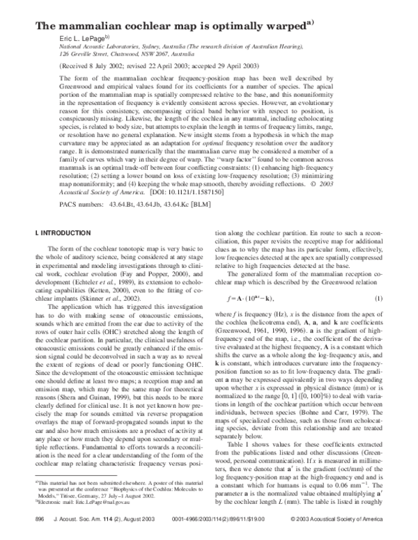 (PDF) The mammalian cochlear map is optimally warped