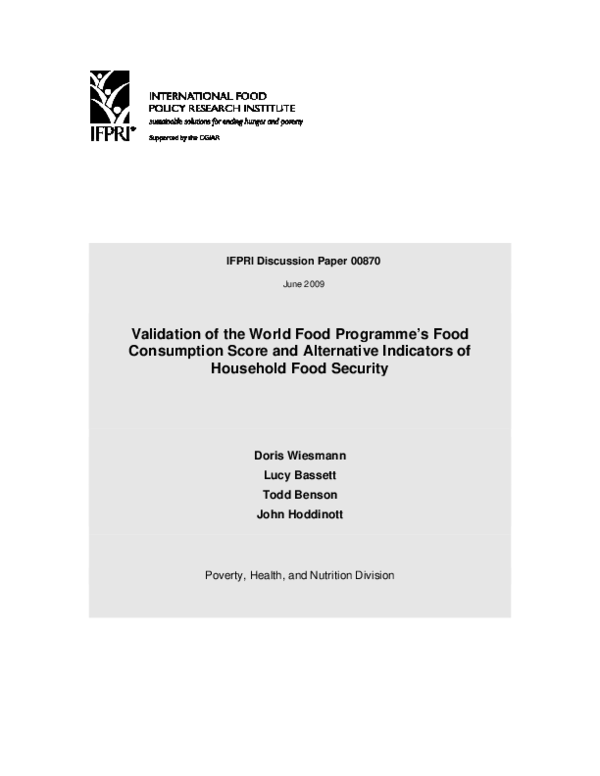 (PDF) Validation of the world food programme's food consumption score ...