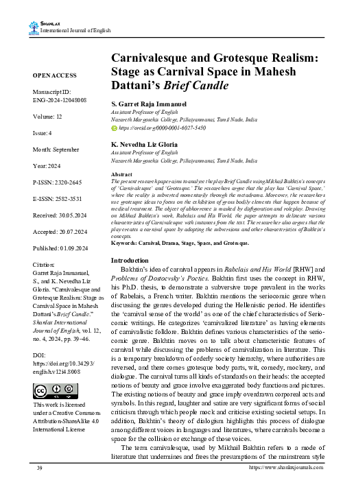 (PDF) Carnivalesque and Grotesque Realism: Stage as Carnival Space in ...