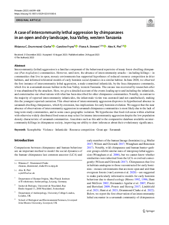 (PDF) A case of intercommunity lethal aggression by chimpanzees in an ...
