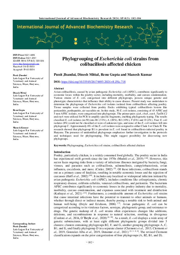 (PDF) Phylogrouping of Escherichia coli strains from colibacillosis ...