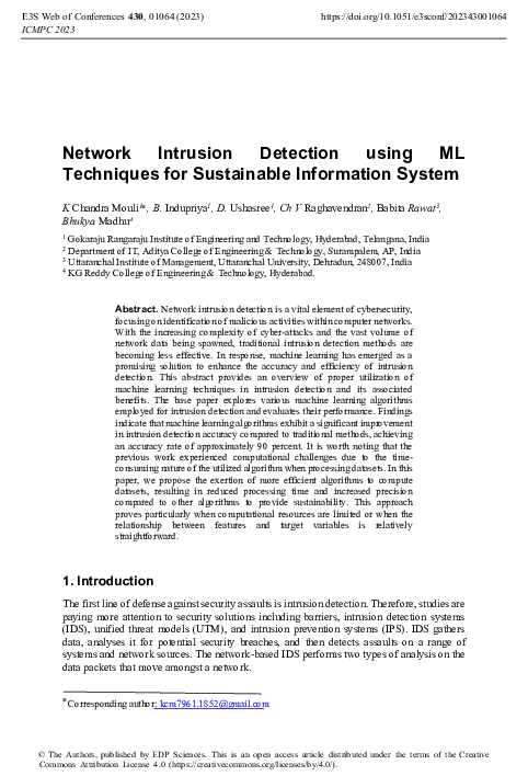 (PDF) Network Intrusion Detection using ML Techniques for Sustainable Information System