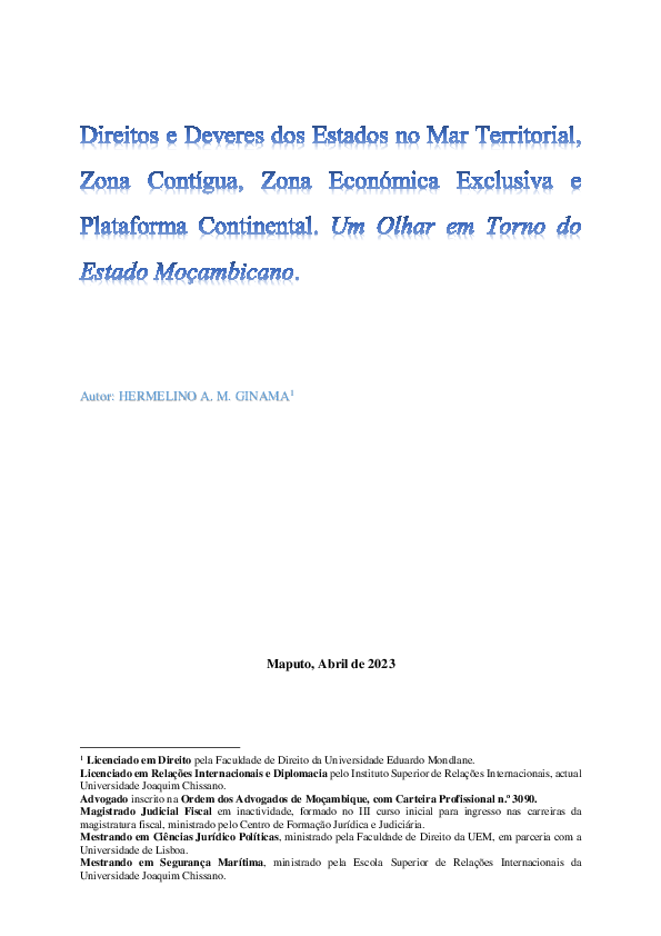 (PDF) Direitos e Deveres dos Estados no Mar Territorial, Zona Contígua ...