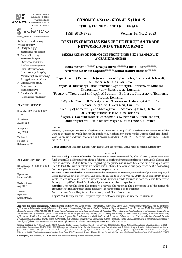 (PDF) Resilience Mechanisms of the European Trade Network During the ...