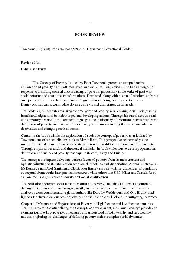 (PDF) Book Review of The Concept Of Poverty Peter Townsend