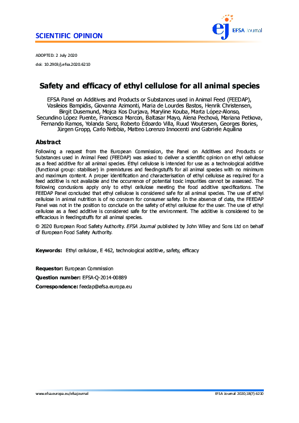 (PDF) Safety and efficacy of ethyl cellulose for all animal species