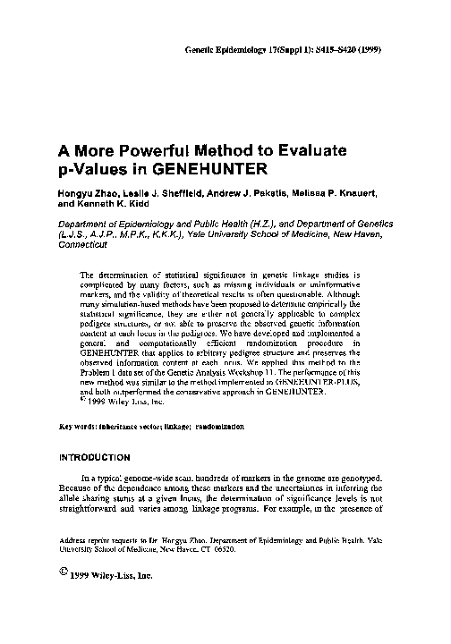 (PDF) A more powerful method to evaluate p-values in GENEHUNTER