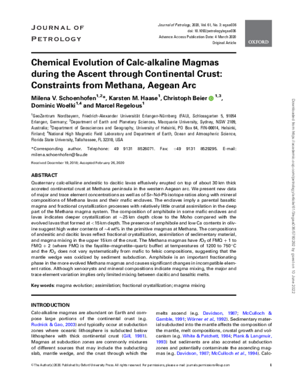 (PDF) Chemical Evolution of Calc-alkaline Magmas during the Ascent ...