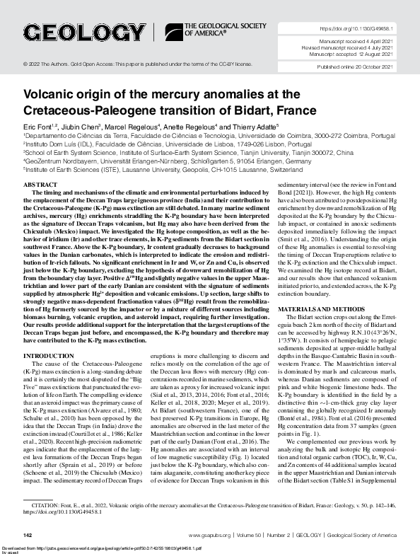 (PDF) Volcanic origin of the mercury anomalies at the Cretaceous ...