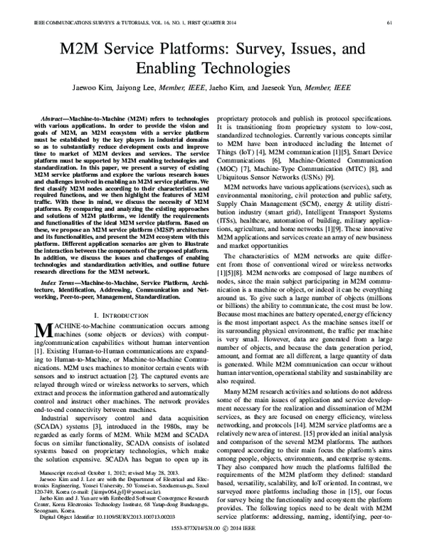 (PDF) M2M Service Platforms: Survey, Issues, and Enabling Technologies