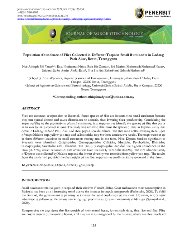 (PDF) Fly Population in Ruminants: Trap Comparison