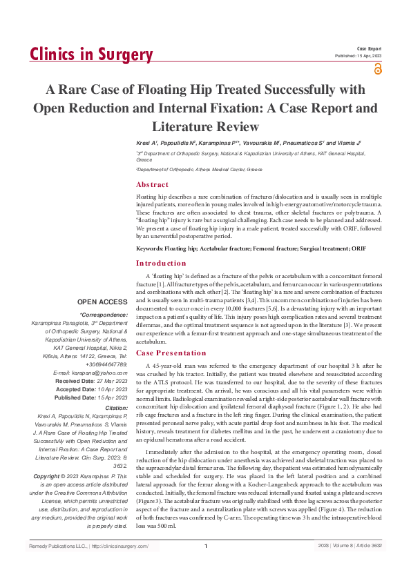 (PDF) A Rare Case of Floating Hip Treated Successfully with Open ...