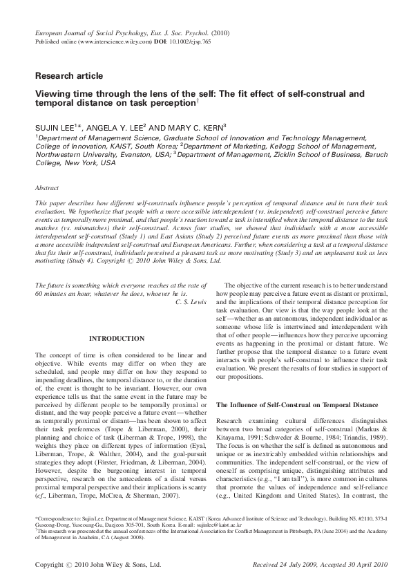 (PDF) Viewing time through the lens of the self: The fit effect of self ...