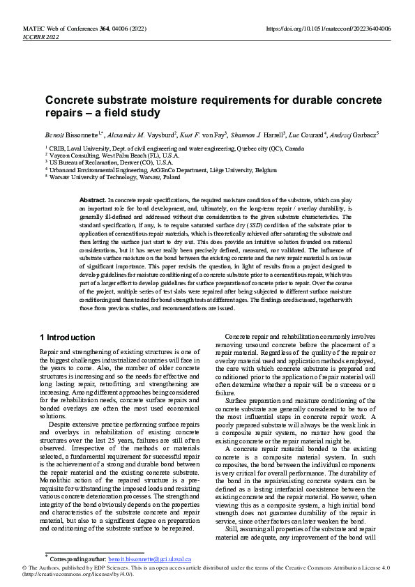 (PDF) Concrete substrate moisture requirements for durable concrete ...