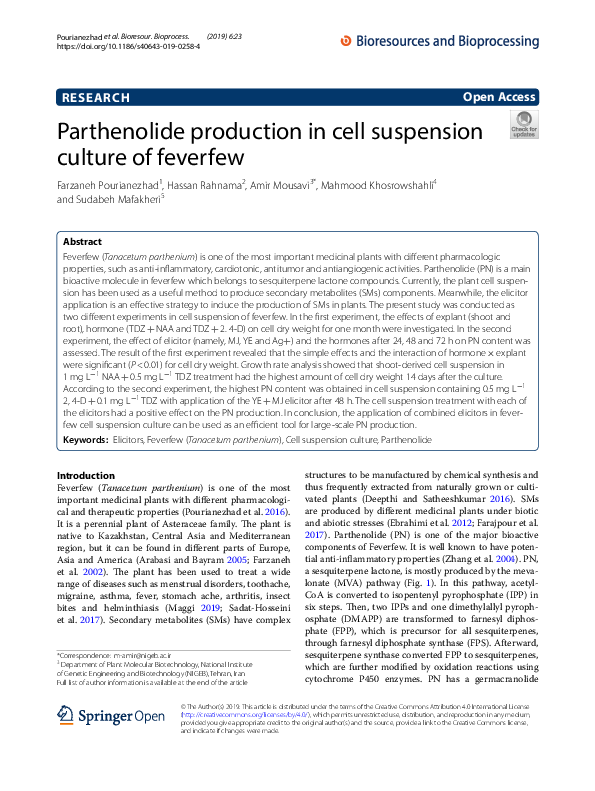 (PDF) Parthenolide production in cell suspension culture of feverfew ...