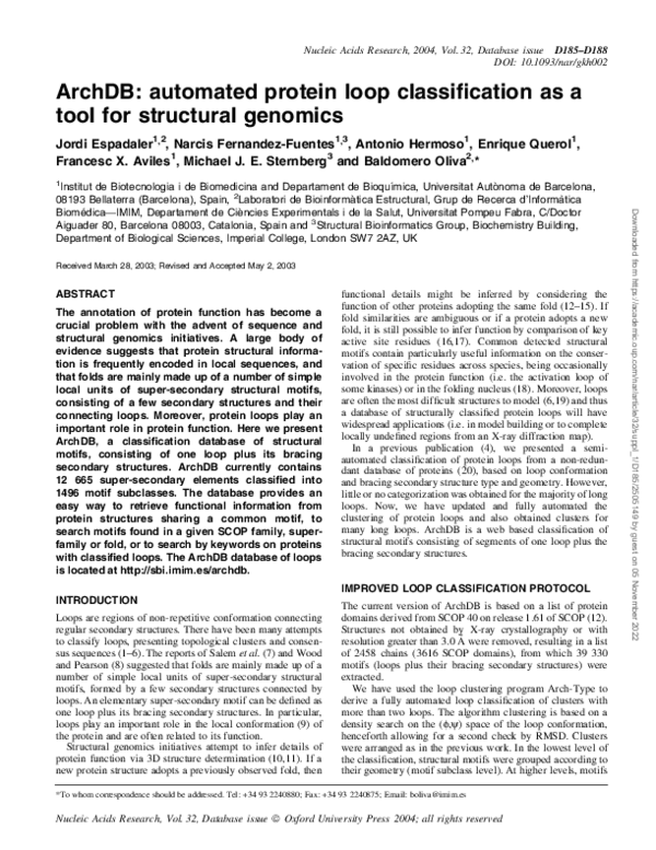 (PDF) ArchDB: automated protein loop classification as a tool for ...