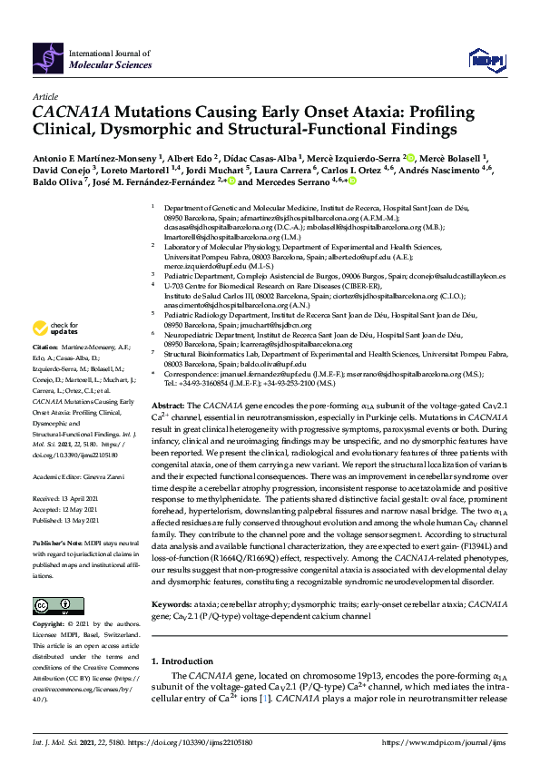 (PDF) CACNA1A Mutations Causing Early Onset Ataxia: Profiling Clinical ...