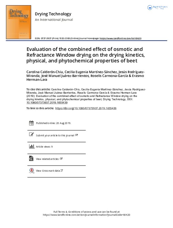 (PDF) Evaluation of the combined effect of osmotic and Refractance Window drying on the drying ...