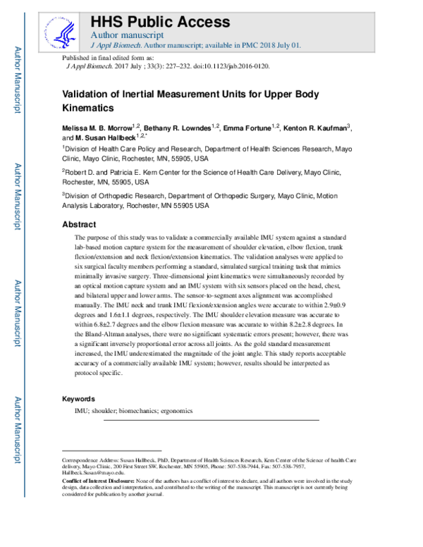 (PDF) Validation of Inertial Measurement Units for Upper Body Kinematics