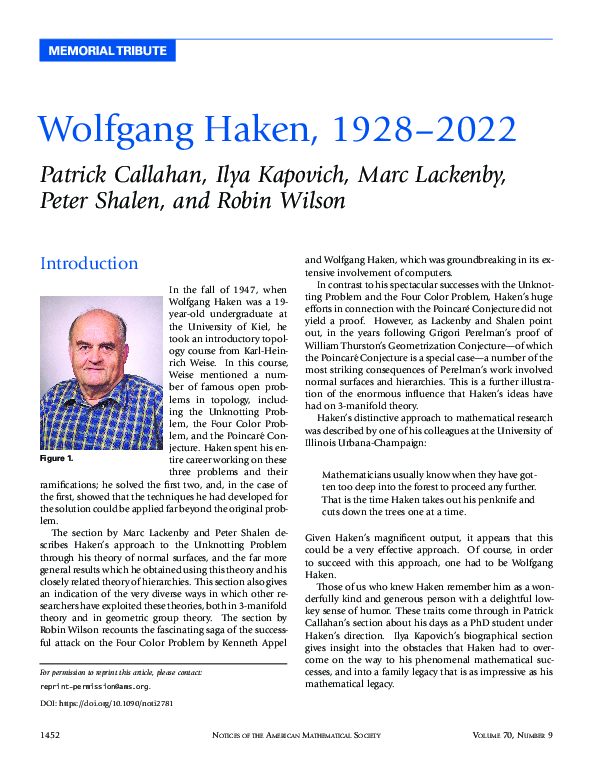 (PDF) Wolfgang Haken, 1928–2022
