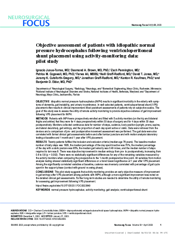 (PDF) Objective assessment of patients with idiopathic normal pressure hydrocephalus following ...
