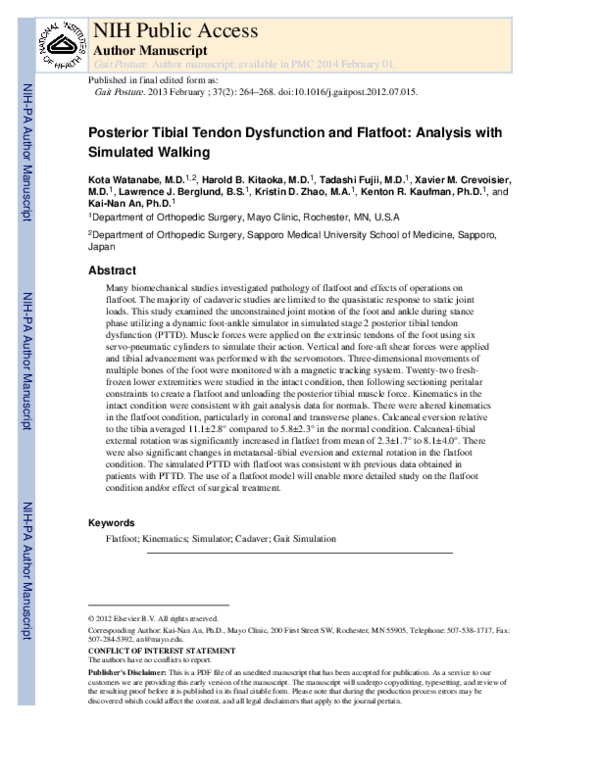 (PDF) Posterior tibial tendon dysfunction and flatfoot: Analysis with ...