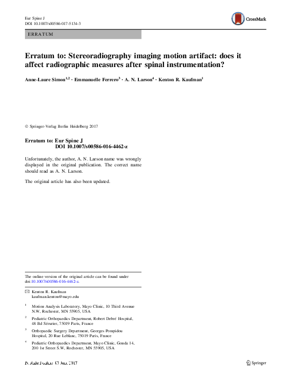 (PDF) Erratum to: Stereoradiography imaging motion artifact: does it affect radiographic ...