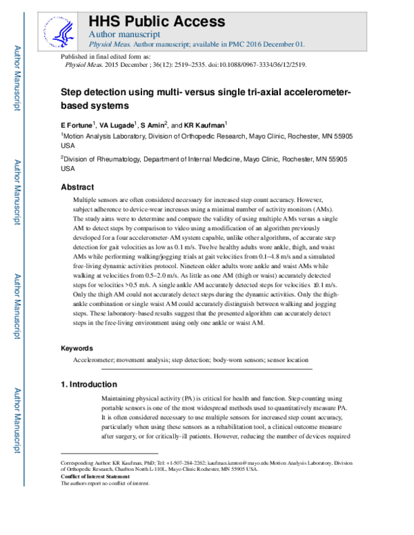 (PDF) Step detection using multi- versus single tri-axial accelerometer-based systems