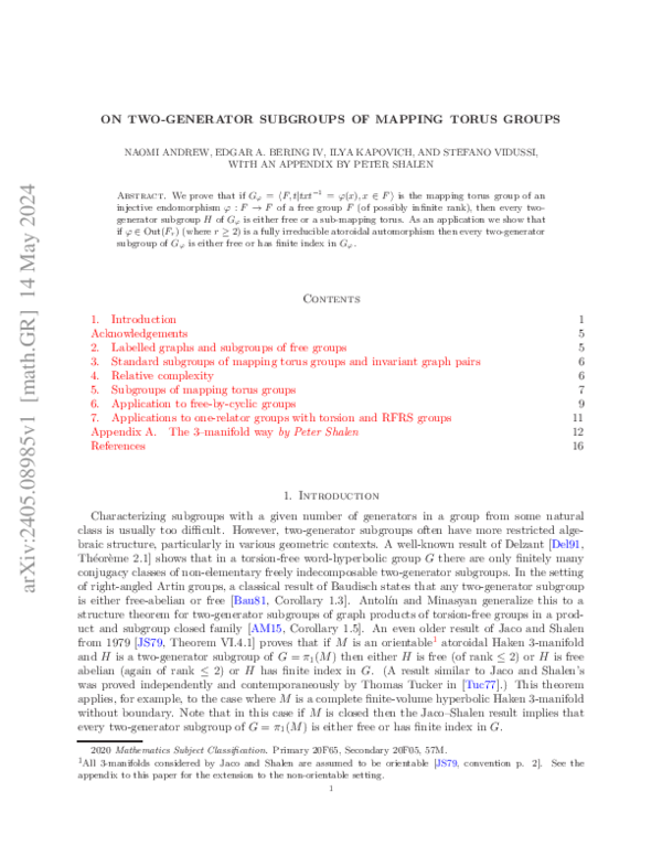 (PDF) On two-generator subgroups of mapping torus groups