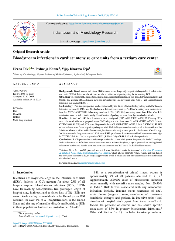 (PDF) Bloodstream infections in cardiac intensive care units from a ...